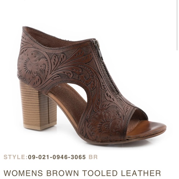 Roper | Shoes | Roper Brown Heeled Boots With Floral Tooled Leather | Poshmark